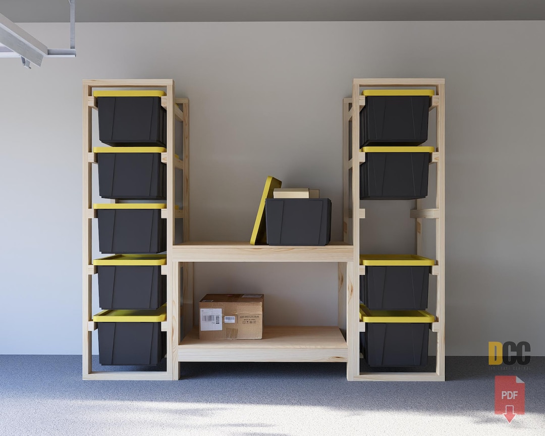 Tote Storage Rack With Workbench | DIY Garage Shelves Shelf Work Bench ...