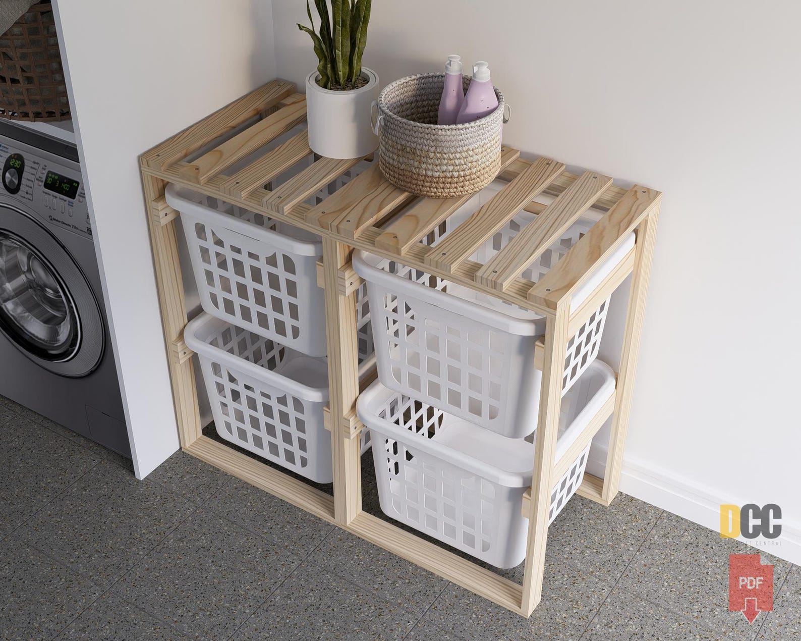 Basket Rack Plan | DIY Digital Plans Laundry Organizer Basket Storage ...