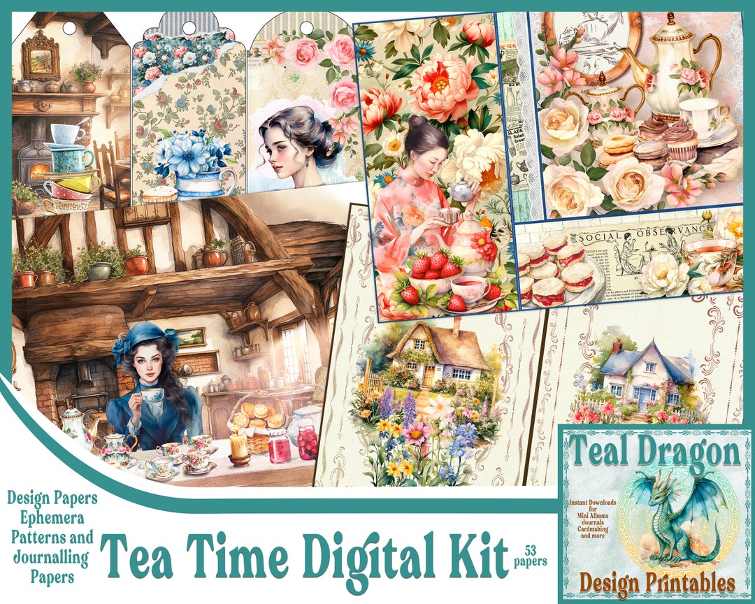 Tea Time Digital Printable Kit for Journals, Albums and More - Etsy