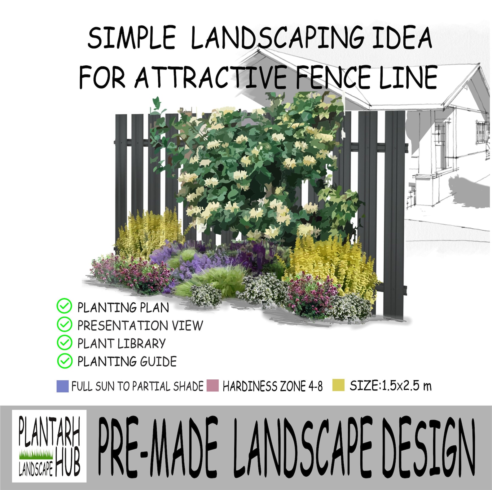 Pre-made Landscape Design for Full Sun or Partial Shade Garden Simple Landscaping Idea for ...