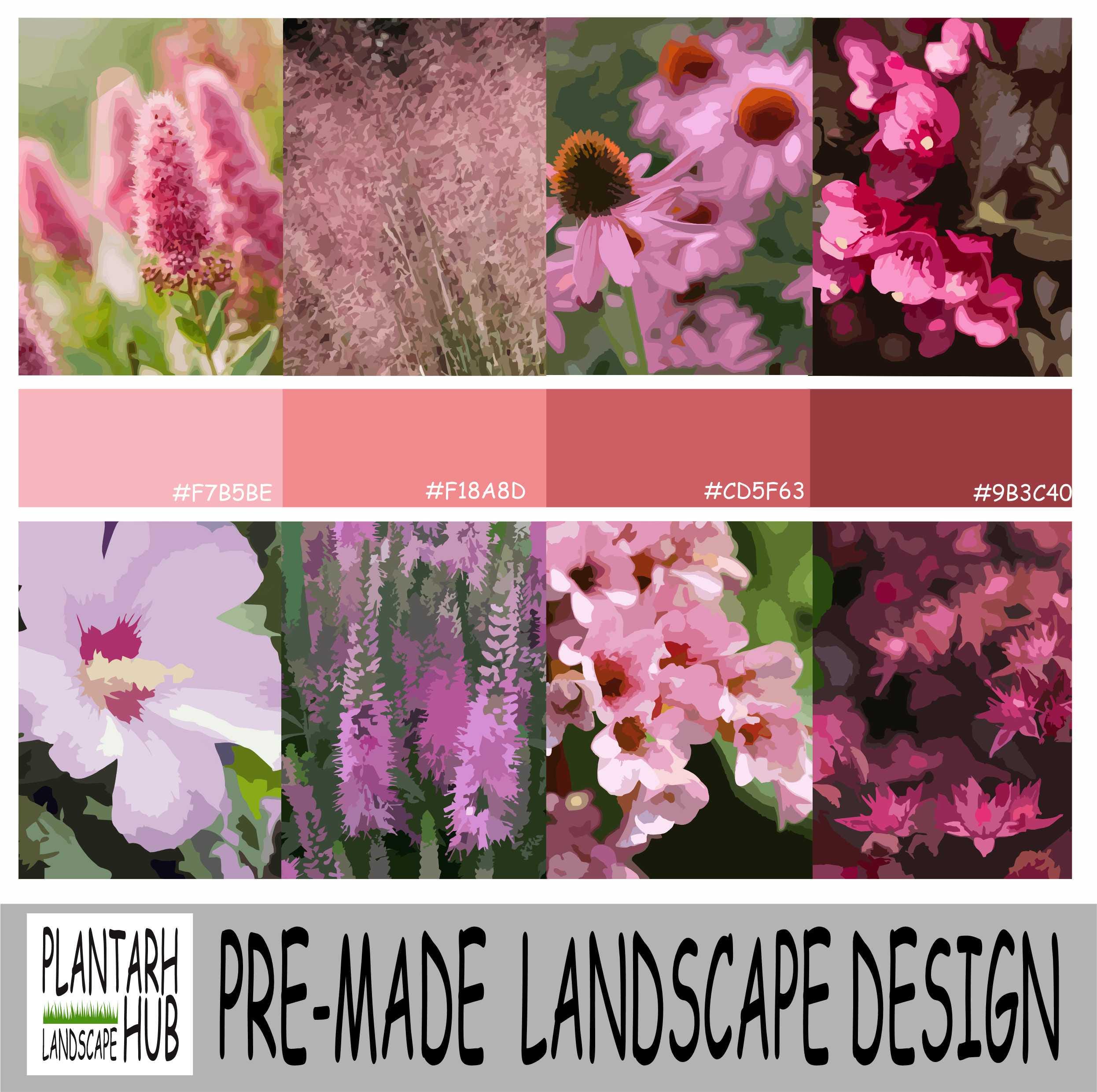 Pink Flowering Plants Combination Pre-made Landscape Design for Full Sun or Partial Shade Garden ...