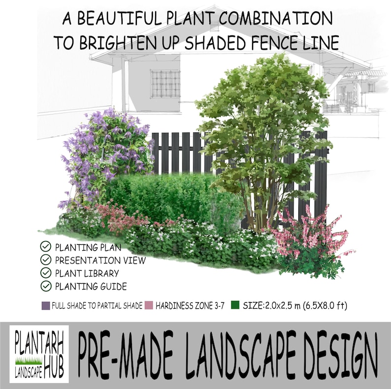 Pre-made Landscape Design for Full Shade or Partial Shade Garden a Plant Combination to Brighten ...