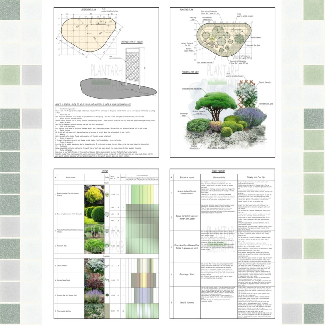 Pre-made Landscape Design for Full Sun or Part-shade Garden. Outdoor Space Idea Using Wooden ...