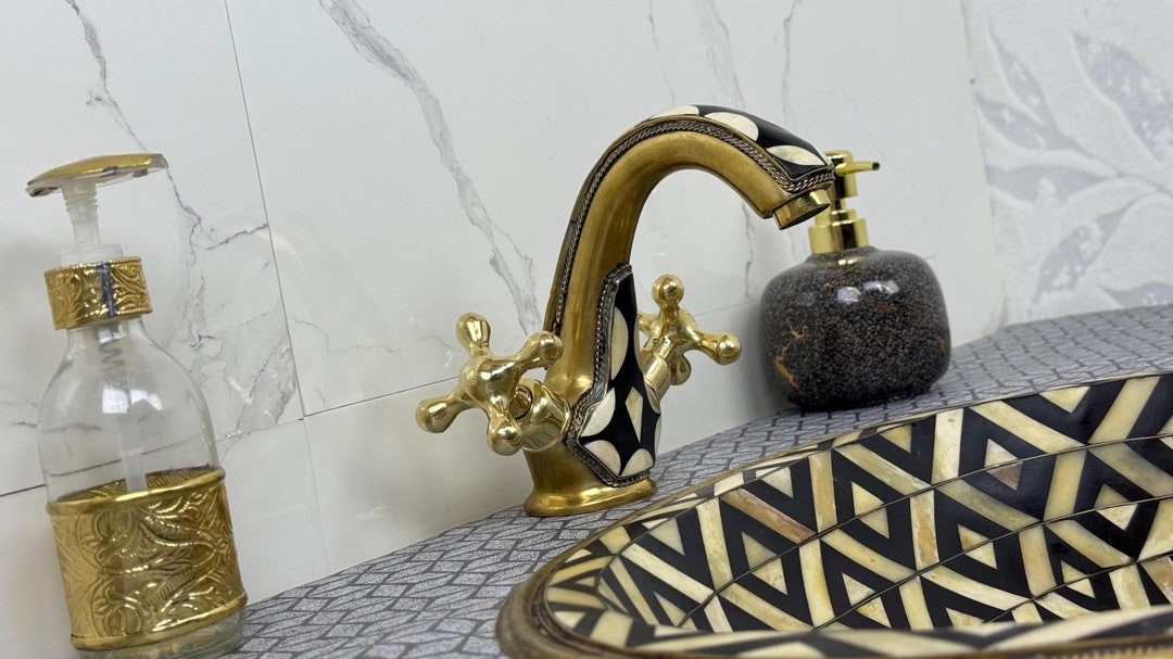 Unlacquered Brass Single Hole Faucet: Resin & Bone Bathroom Tap - Etsy