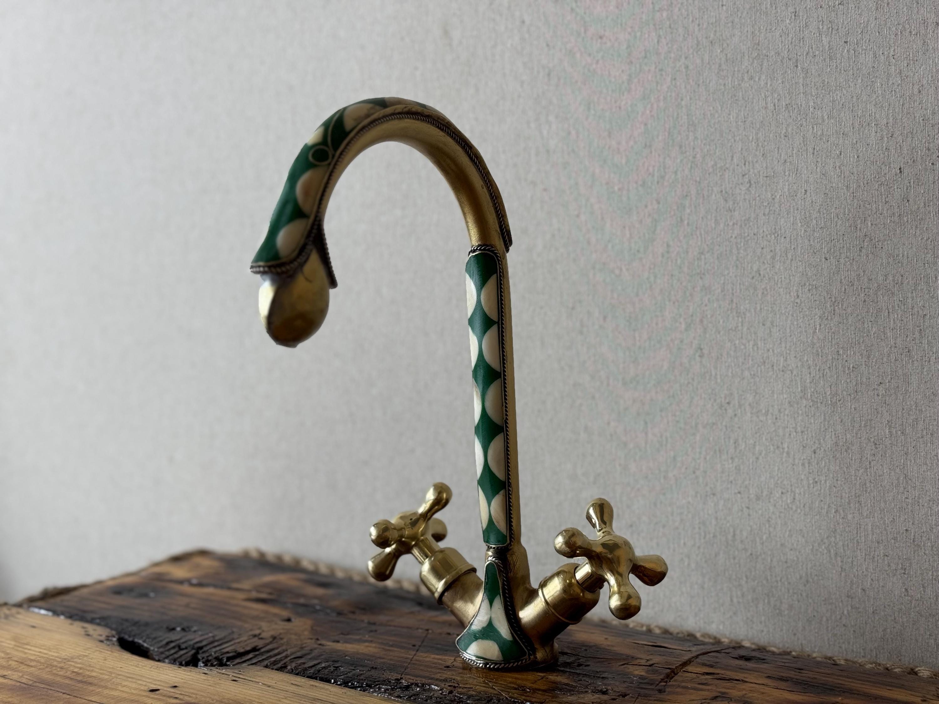 Vintage-inspired Brass Faucet With Green Polka Dot Resin Inlay ...
