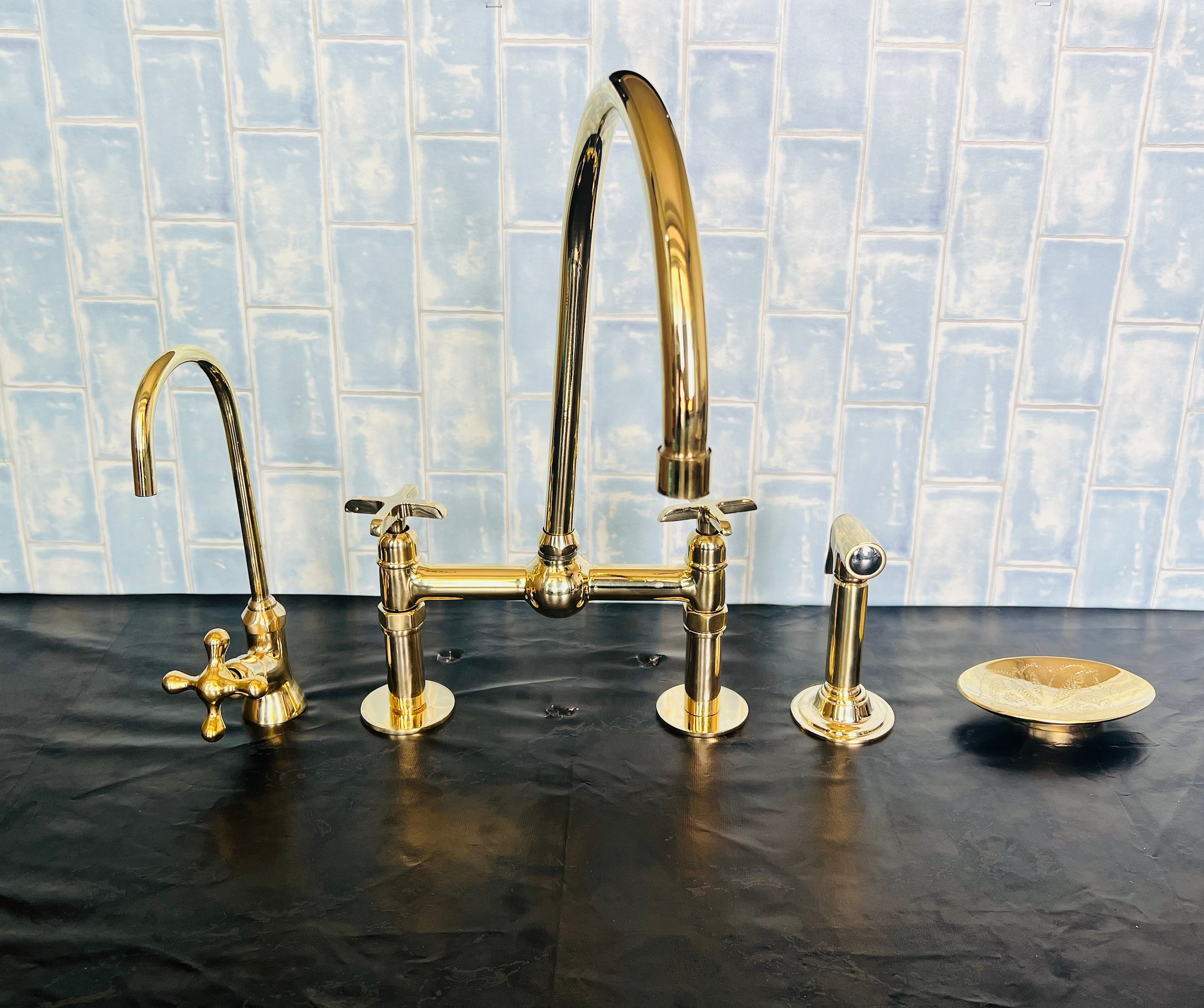 Unlacquered Solid Brass Kitchen Faucet, Bridge Sink Faucet, Farmhouse ...