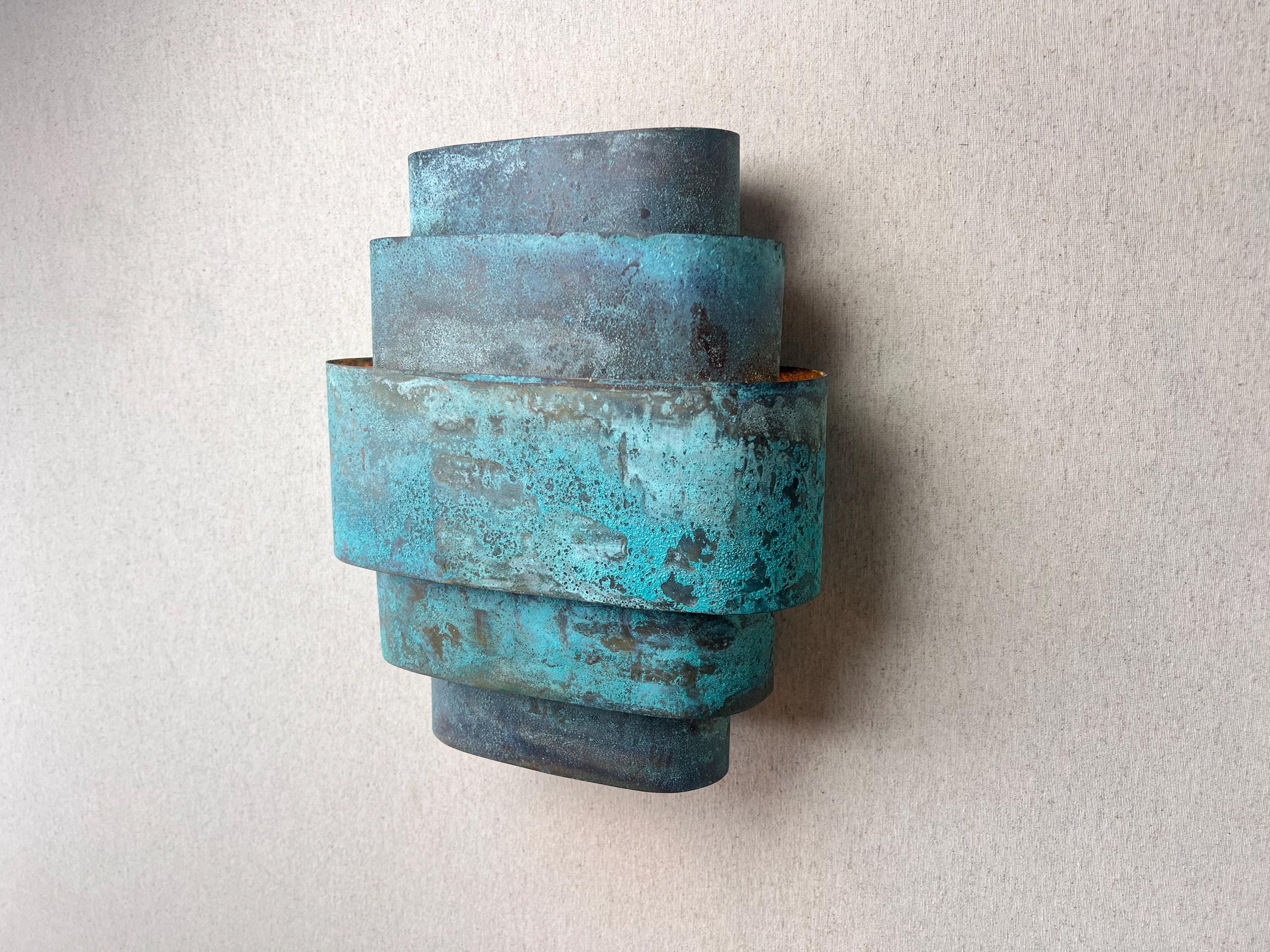 Handcrafted Verdigris Brass Sconce | Layered Deco Light Fixture ...