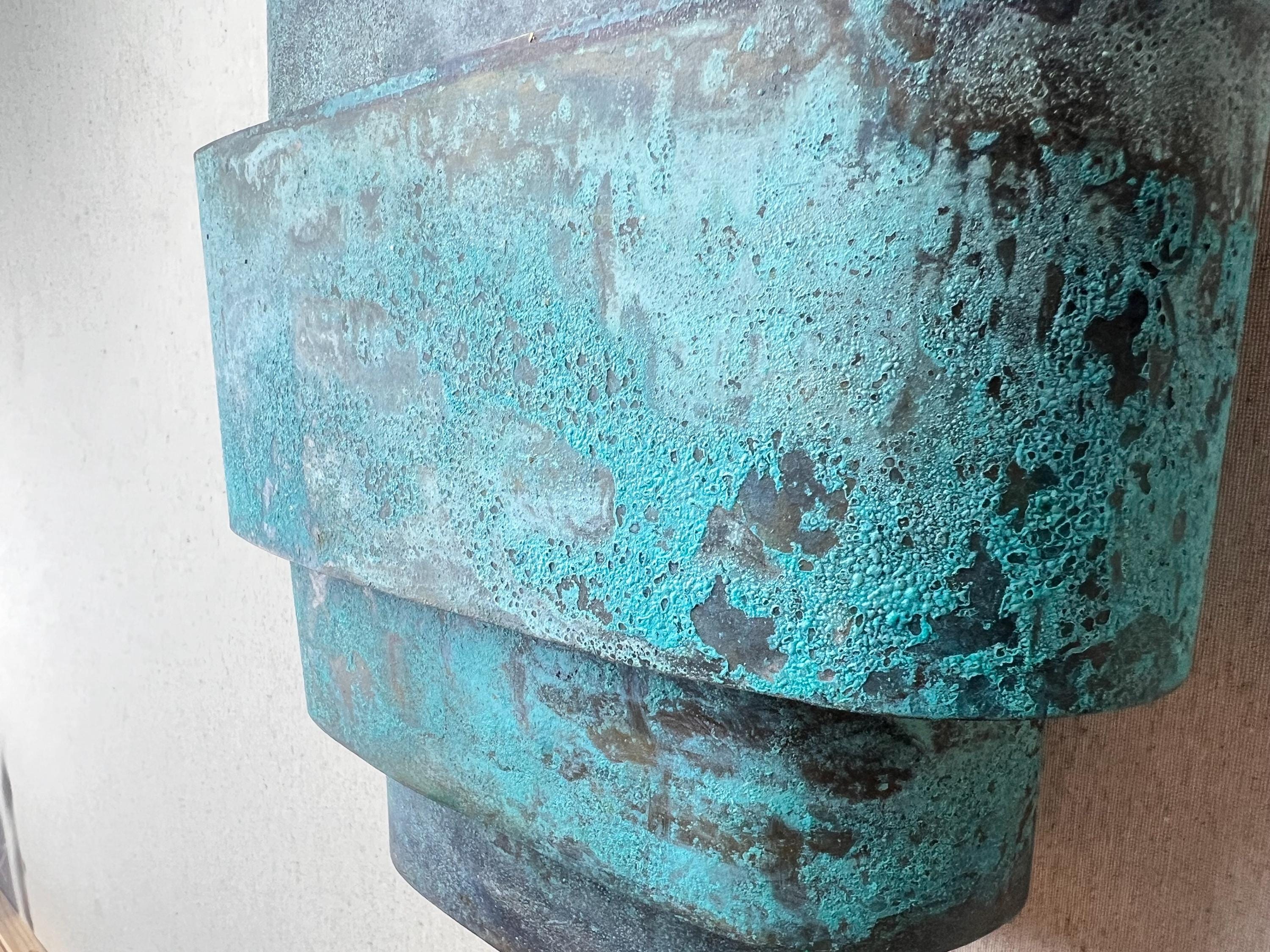 Handcrafted Verdigris Brass Sconce | Layered Deco Light Fixture ...