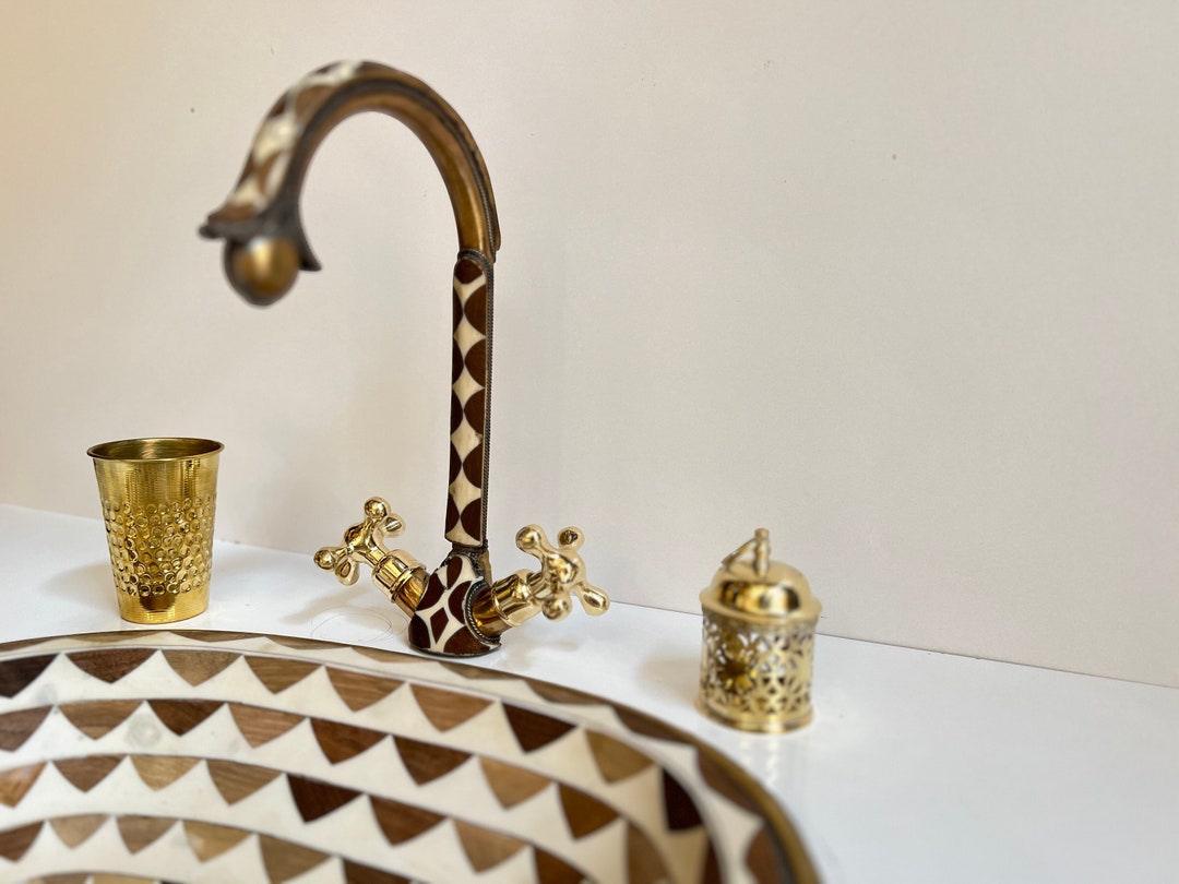 Handcrafted Brass Gooseneck Faucet With Resin Inlays - Vintage Retro ...