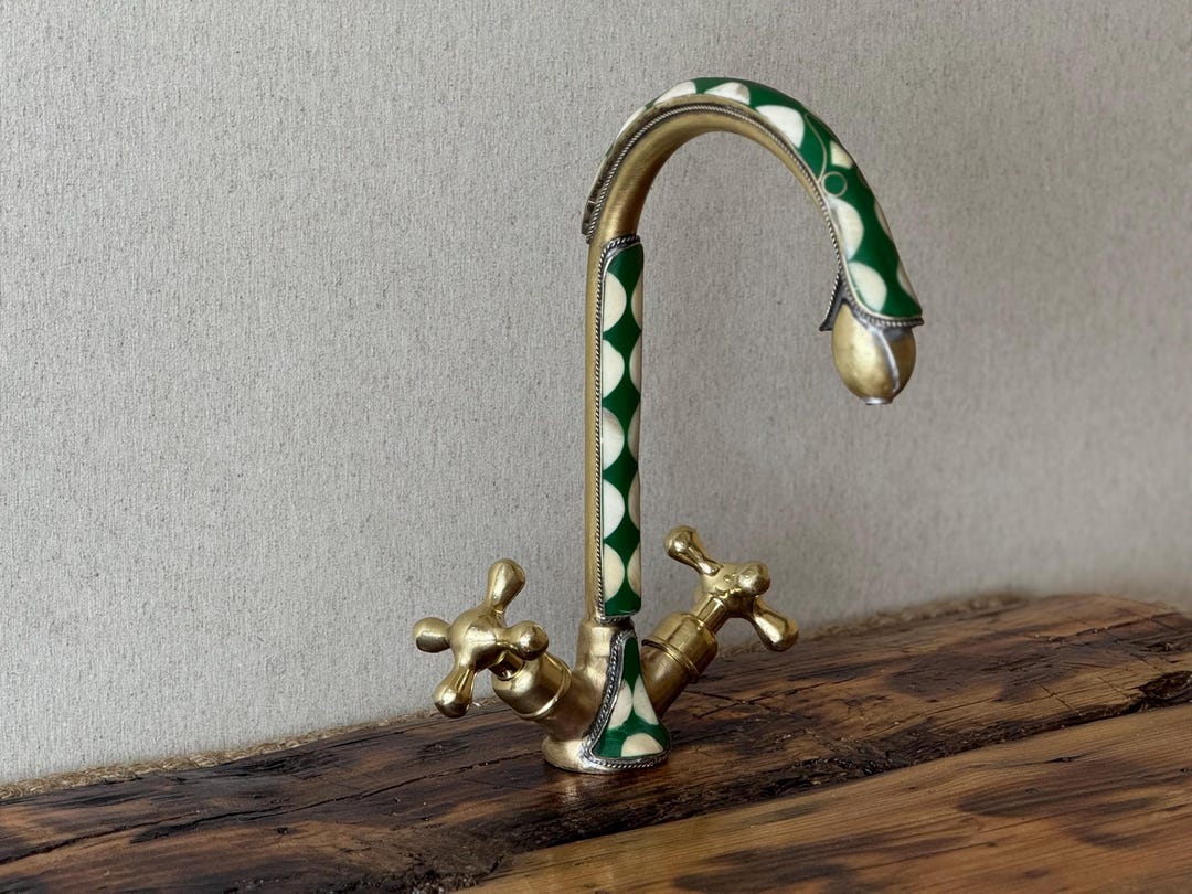 Vintage-inspired Brass Faucet With Green Polka Dot Resin Inlay ...