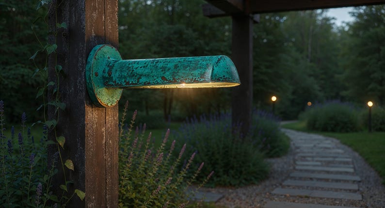Vintage Copper Outdoor Wall Light With Green Patina - Weathered Garden ...