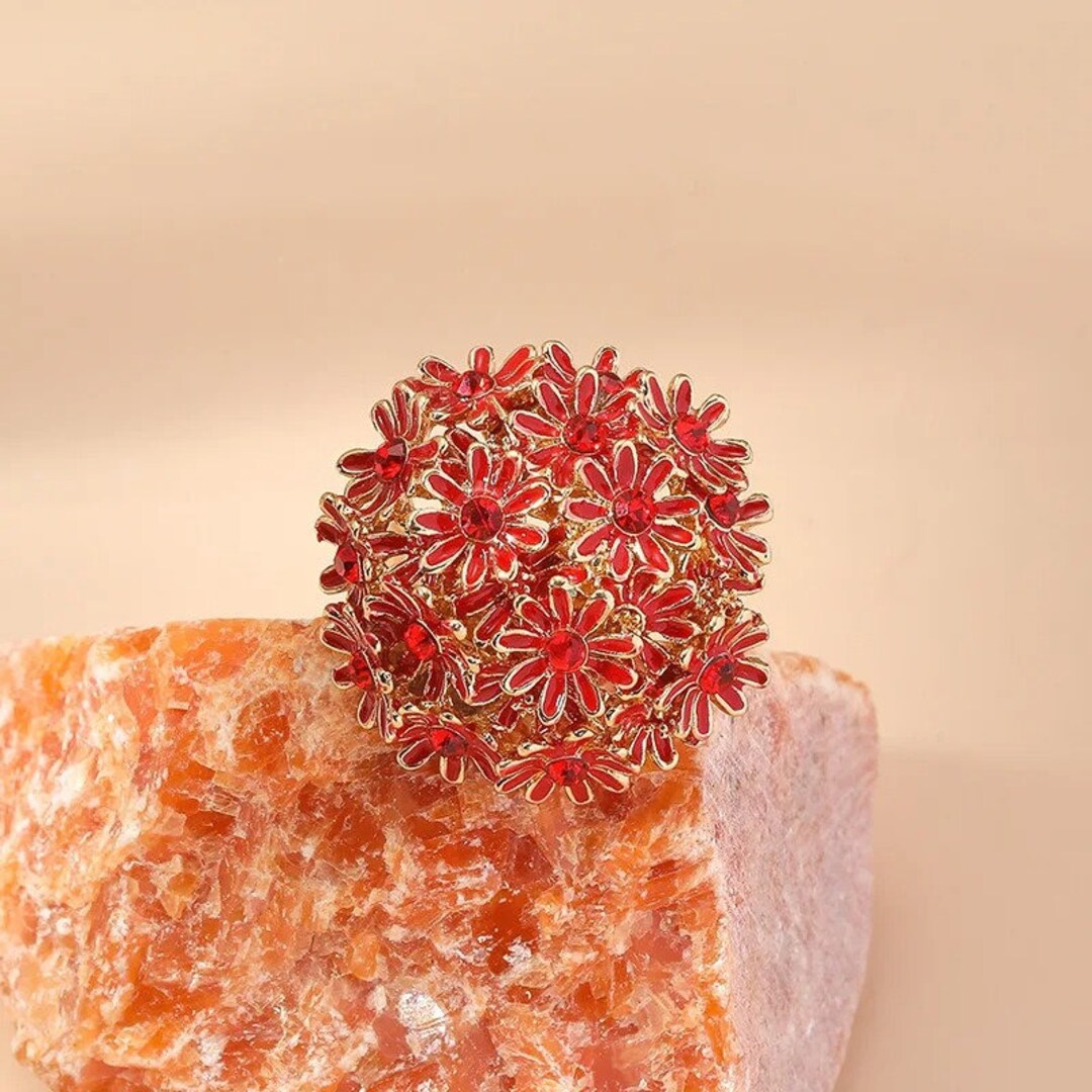 Luxury Red & Pink Flower Rings for Women Classic Gold Colour Adjustable ...