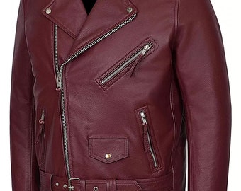 Valdez Men's Real Leather Red Motorcycle Leather Biker Jacket in Dirty ...