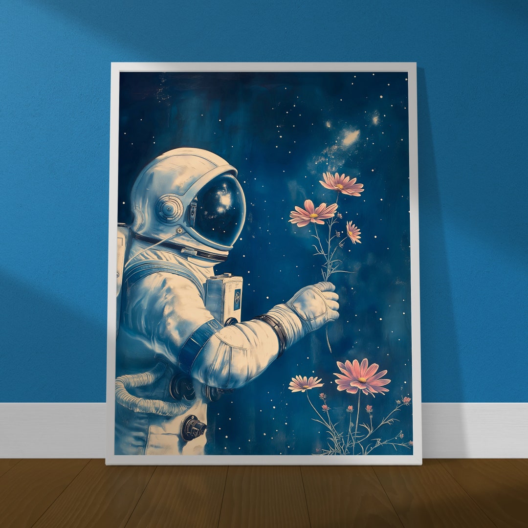 Astronaut Illustration Poster, Retro Astronaut Poster, Spaceman Print ...