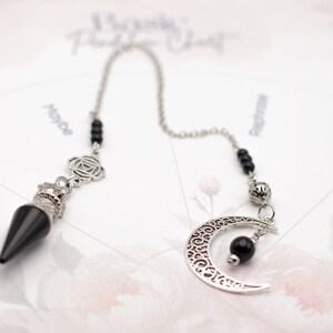 Obsidian Pendulum Adorned With Root Chakras and Moon Charm, Luxurious Handmade Limited Edition ...