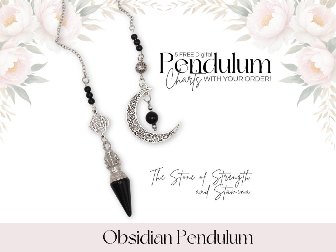 Obsidian Pendulum Adorned With Root Chakras and Moon Charm, Luxurious ...