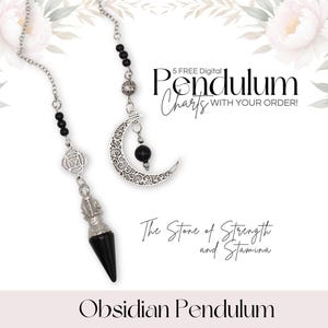 Obsidian Pendulum Adorned With Root Chakras and Moon Charm, Luxurious Handmade Limited Edition ...