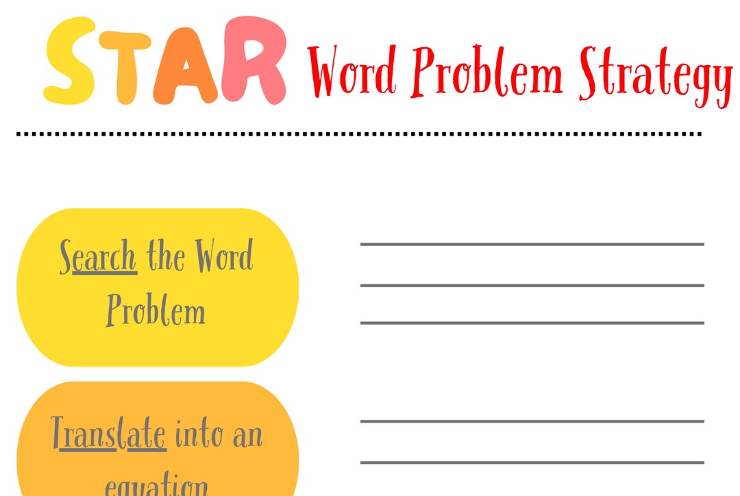 MATH Word Problems STAR Strategy With Key Word Worksheet - Etsy