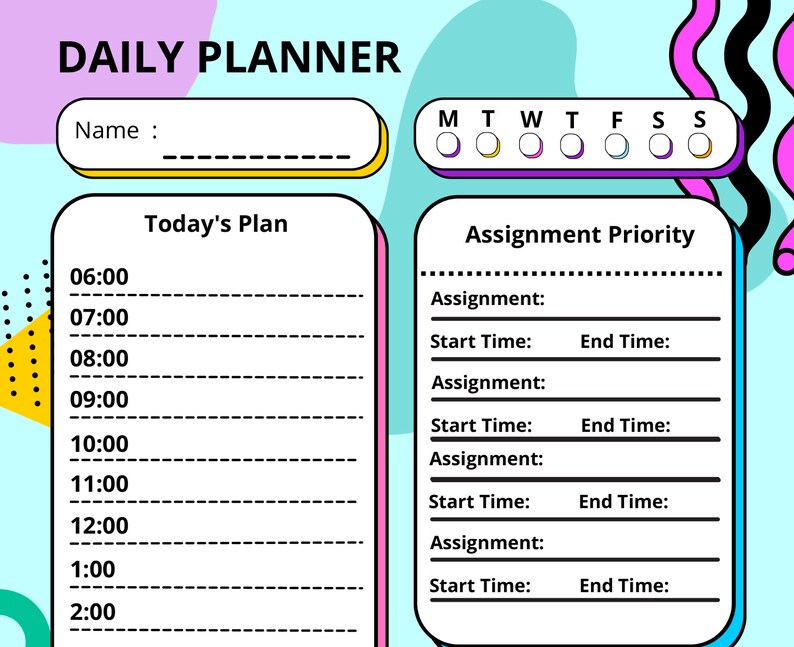 Daily Planner Worksheet - Etsy