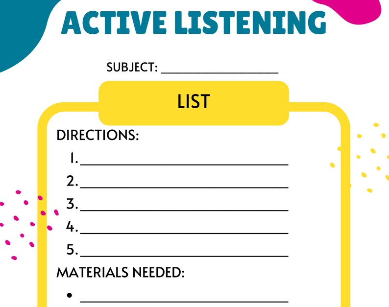 Active Listening Worksheet for Students - Etsy