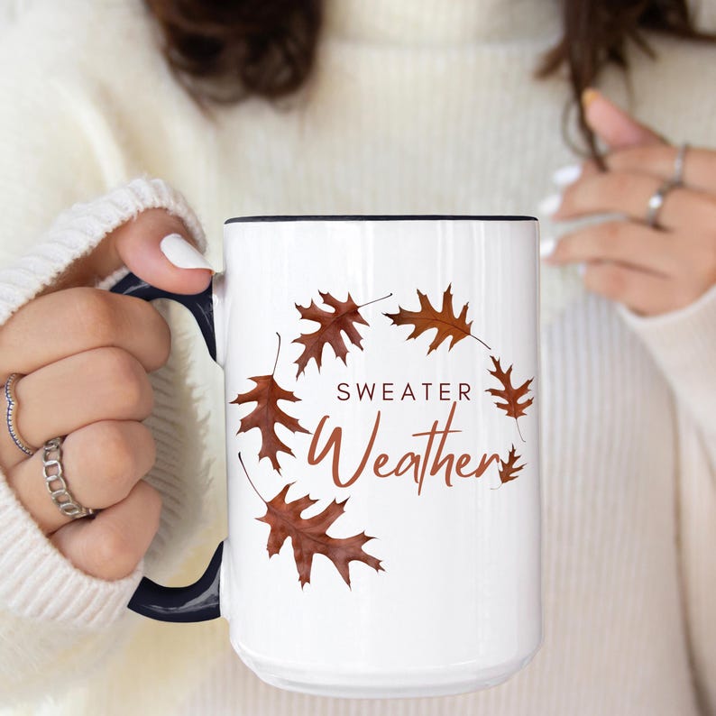 Sweater Weather Mug, Fall Mug With Leaves, Autumn Gift Idea, Cozy Fall ...