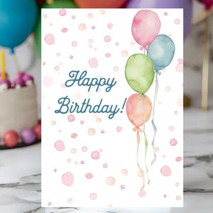Printable Birthday Card With Balloons, Happy Birthday Card, Digital ...