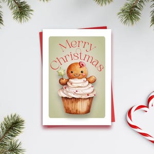 Gingerbread Christmas Card, Printable Christmas Cupcake Greeting Card ...