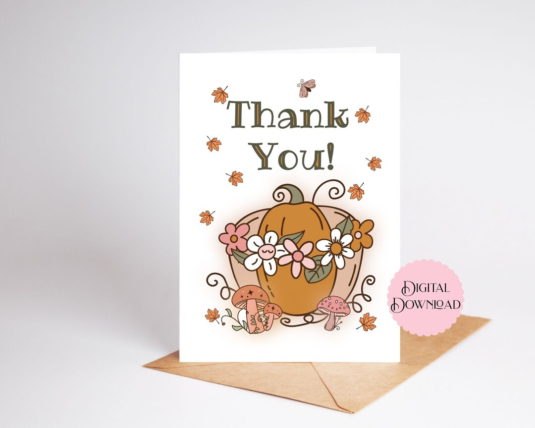 Floral Pumpkin Thank You Card, Boho Fall Design (digital Download) - Etsy