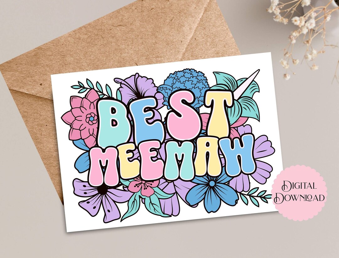 Meemaw Printable Card, Best Meemaw Digital Download 5x7 Card for Mother ...