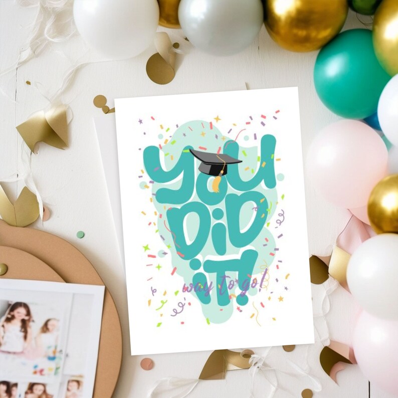 Printable Graduation Card, you Did It Graduate Card Confetti With Cap ...