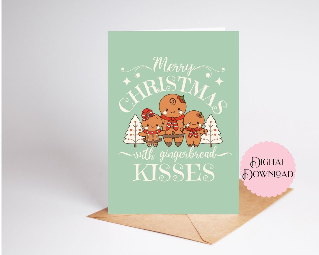 Gingerbread Christmas Card, Instant Download Merry Christmas With ...