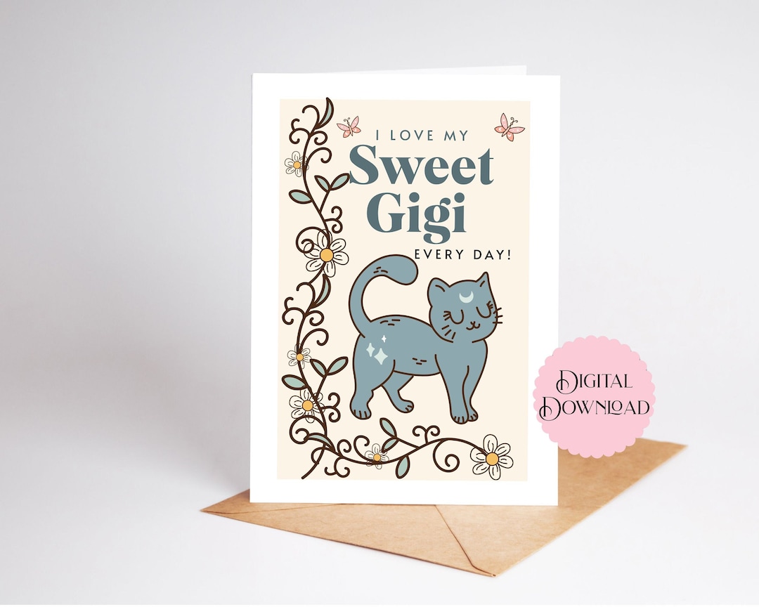 Printable Gigi Card: Cat and Flowers, Grandma Card (digital Download ...