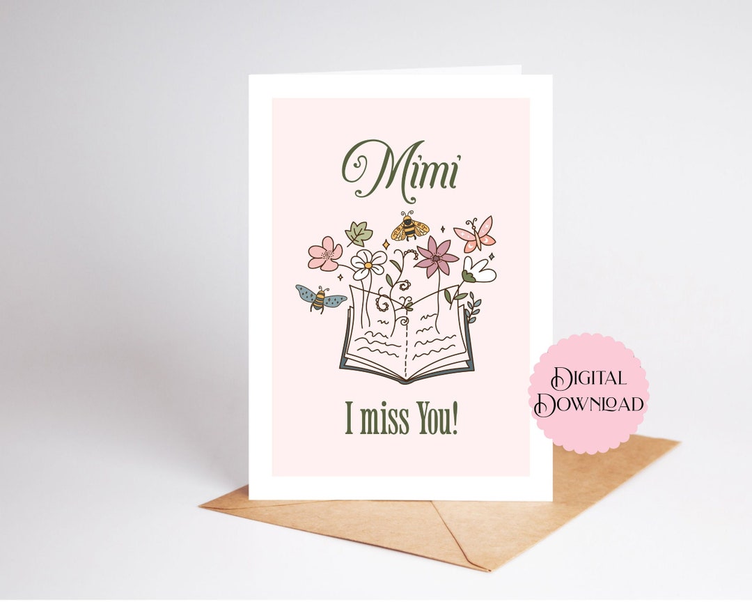 Printable Mimi Card: I Miss You, Floral Book (digital Download) - Etsy