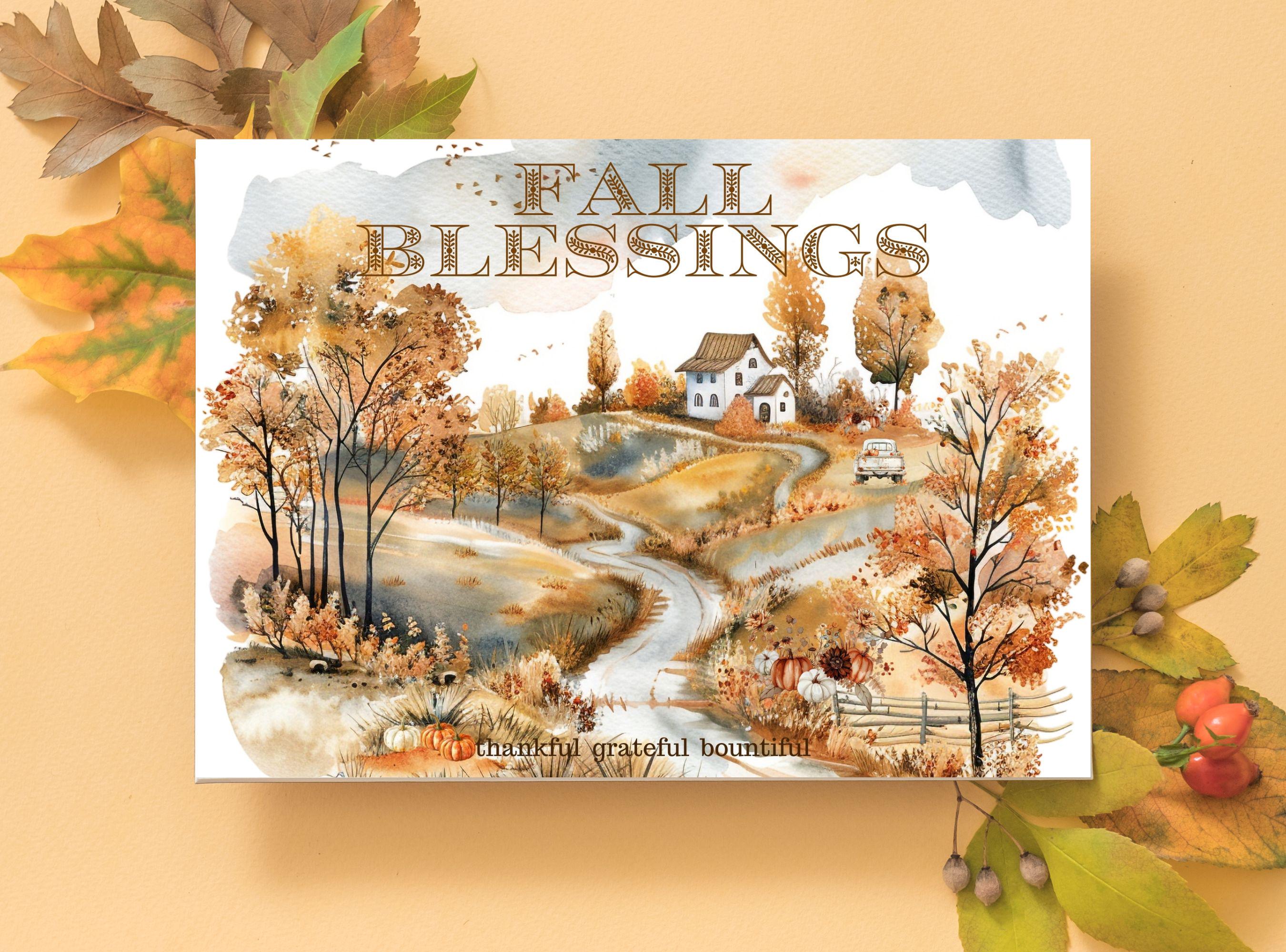 Fall Blessings, Printable 5x7 Inch Card Thankful, Grateful, Bountiful ...