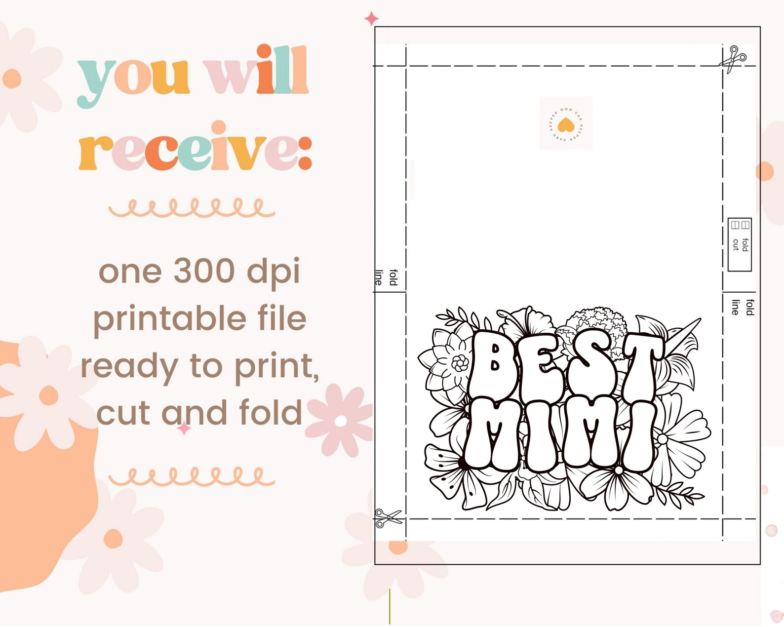 Printable Coloring Card for Mimi, Best Mimi Flower Card, 5x7 Inch Print ...