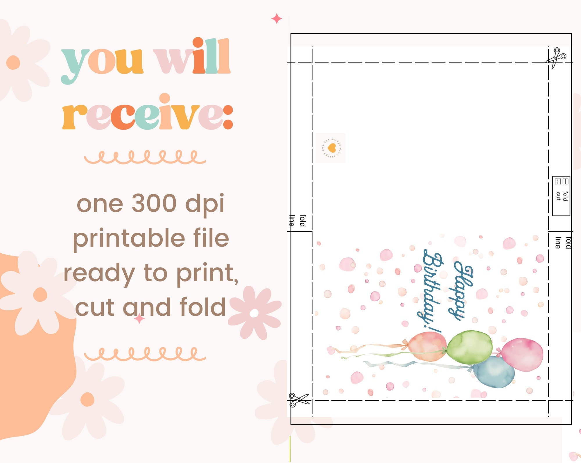 Printable Birthday Card With Balloons, Happy Birthday Card, Digital ...