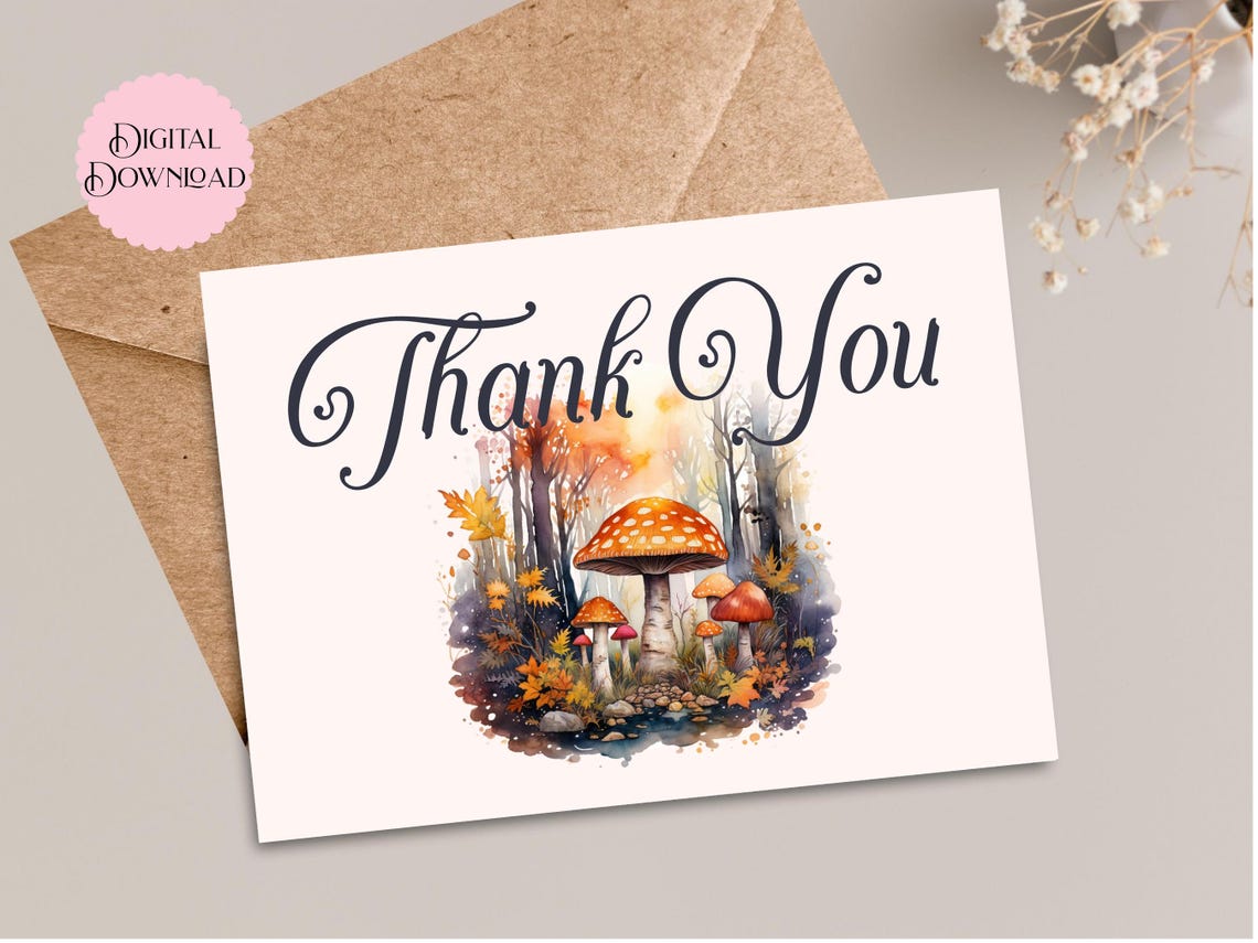 Mushroom Thank You Card, 5x7 Inch Digital Download Thank You, Printable ...