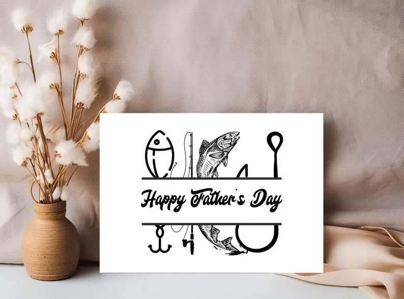 Fisherman Father's Day Printable Card, Fish, Rod and Hooks Digital ...