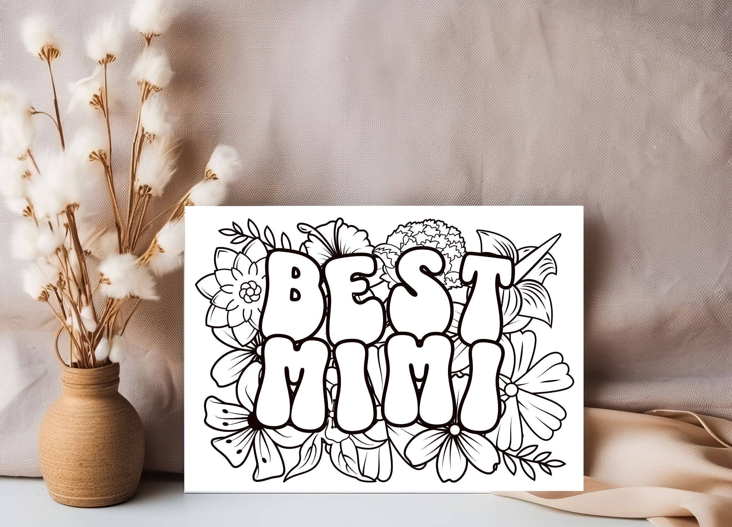 Printable Coloring Card for Mimi, Best Mimi Flower Card, 5x7 Inch Print ...