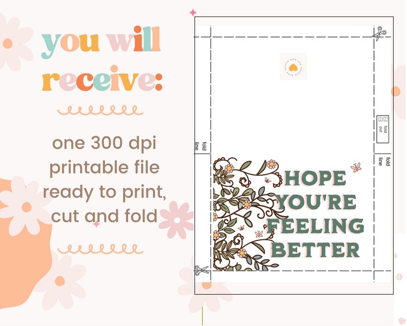 Printable Feel Better Card, 5x7 Digital Download Get Well Card, Hope ...