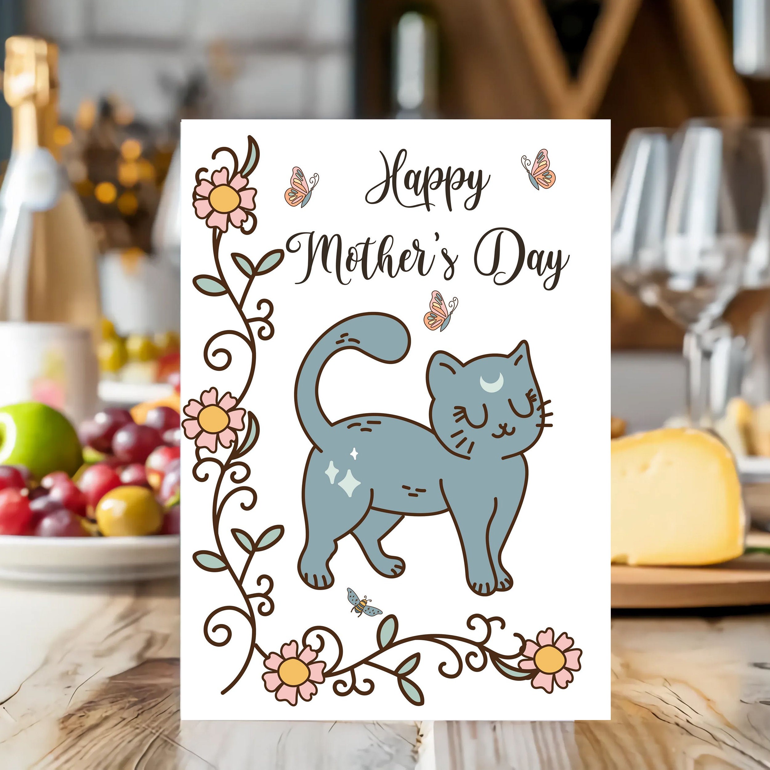Printable Mother's Day Card With Cat, 5x7 Digital Download, Print, Cut ...
