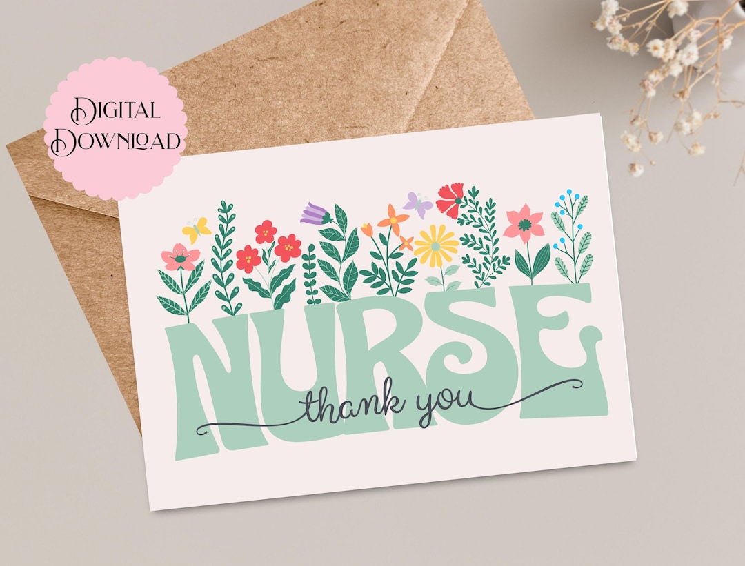 Printable Card for Nurse, Thank You Card for Nurse With Soft Pastel ...