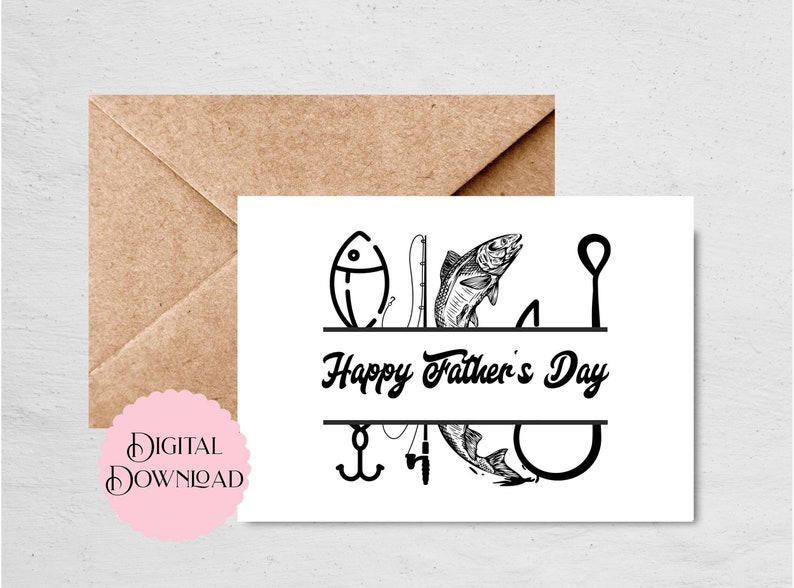 Fisherman Father's Day Printable Card, Fish, Rod and Hooks Digital ...