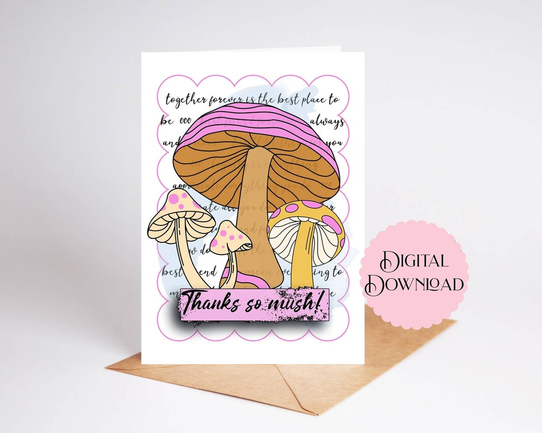 Mushroom Thank You Card: Retro Pink & Brown Design (digital Download ...