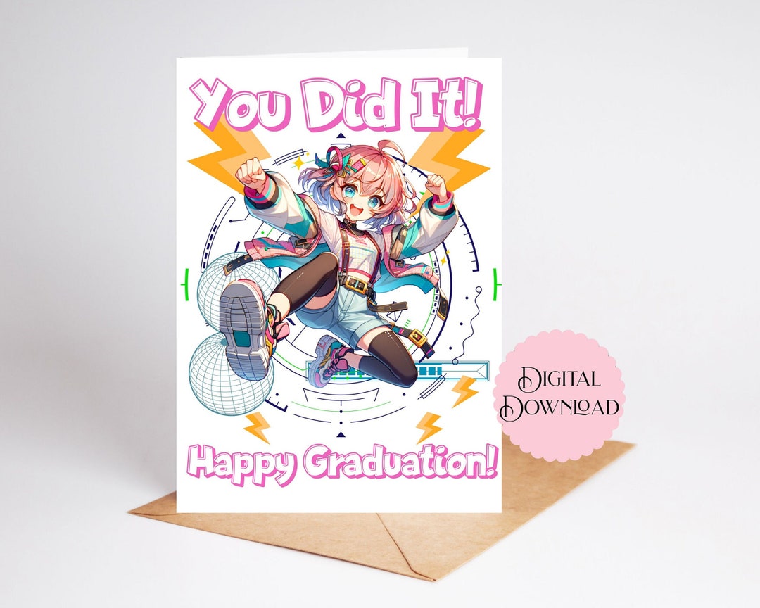 Printable Graduation Anime Girl Greeting Card, 5x7 Inch Digital ...