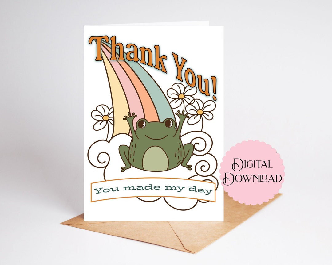 Thank You Card, Rainbow Frog and Flowers. You Made My Day, 5x7 ...