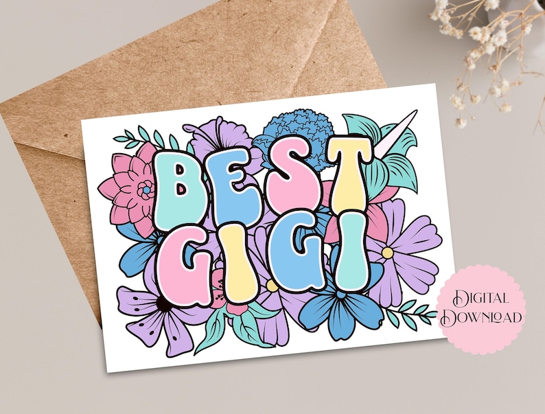 Printable Best Gigi Card, 5x7 Digital Downloadable Floral Card Greeting ...