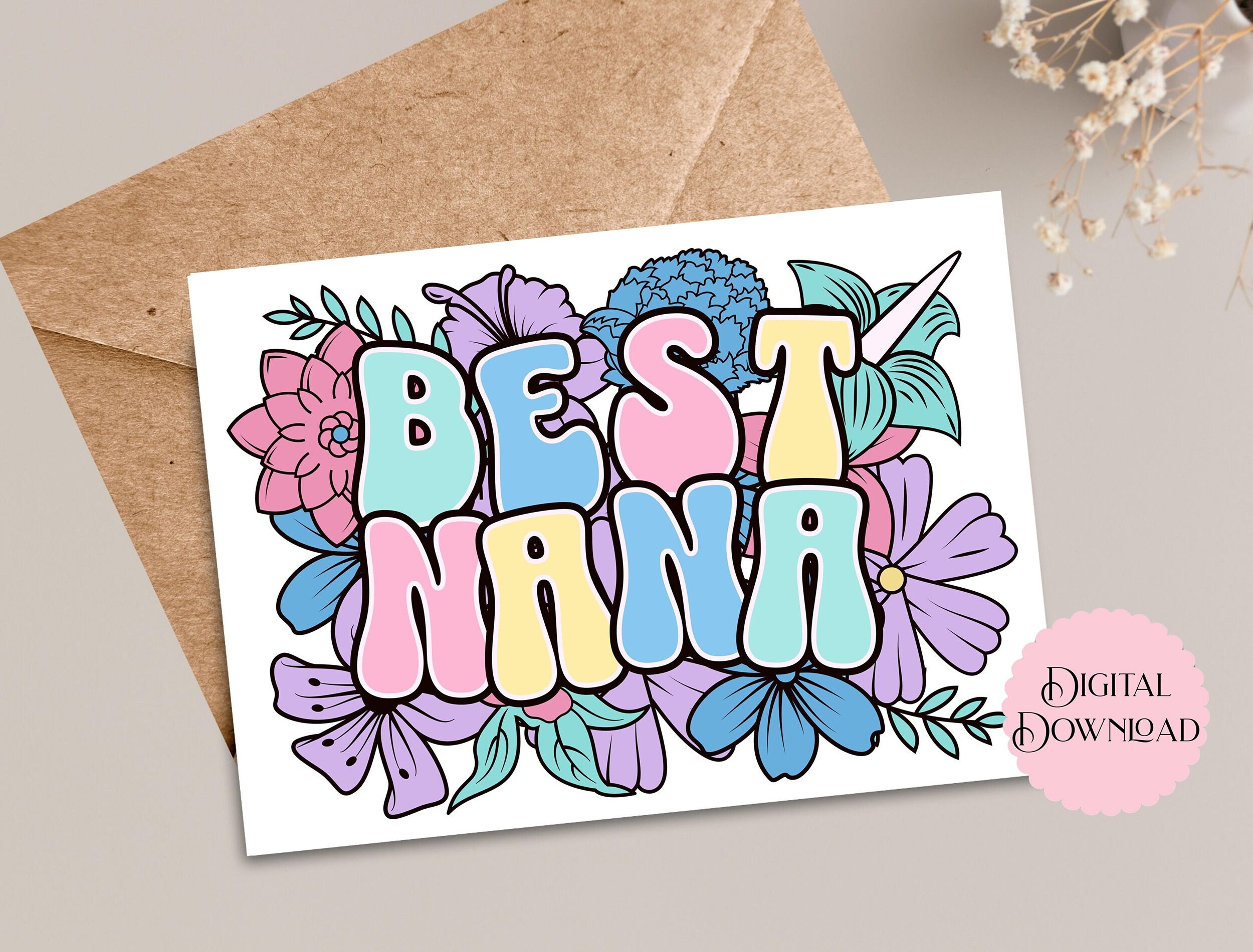 Printable Best Nana Card, Digital Greeting Card for Nana, 7x5 Print ...