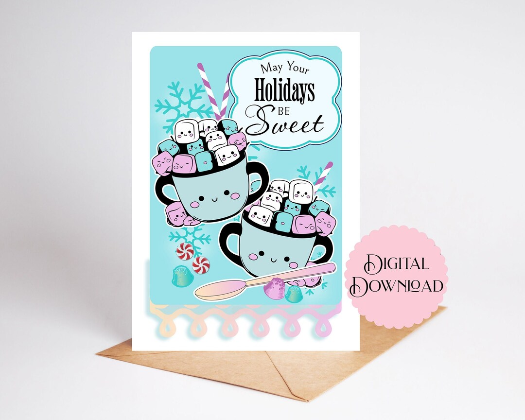 Printable Christmas Card, Hot Cocoa With Marshmallows and Candy, May ...