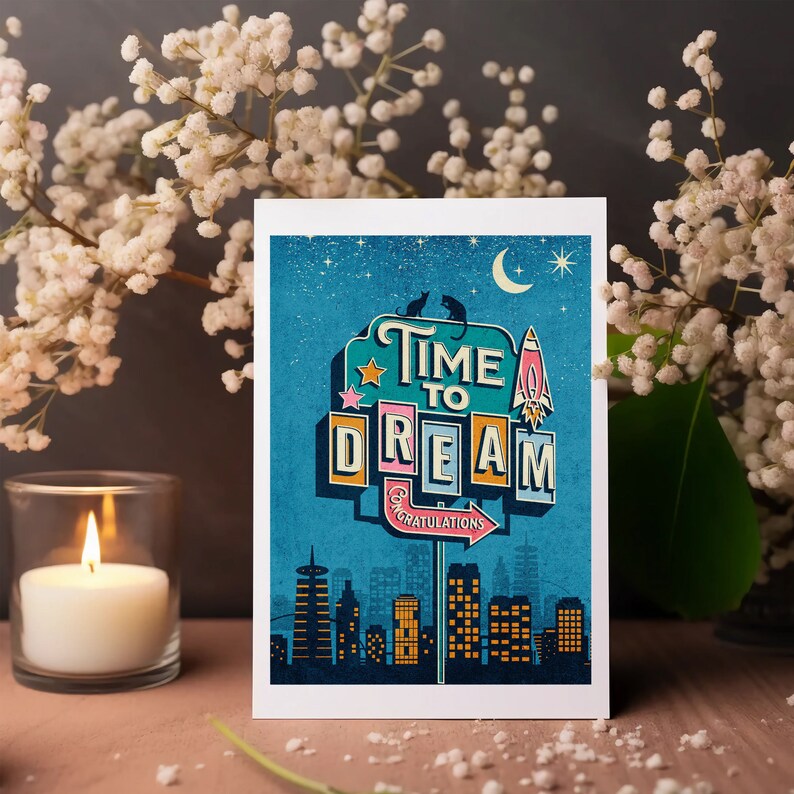 Printable Graduation Card With Retro Billboard Time to Dream ...